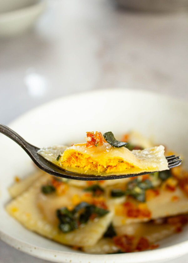 Pumpkin and ricotta cheese ravioli (vegan)